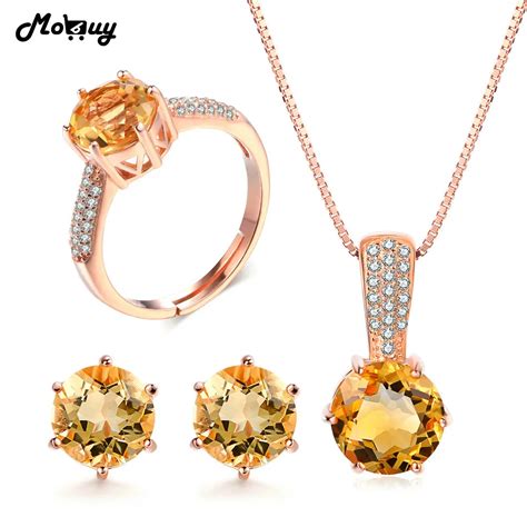 Mobuy Wedding Accessories Natural Gemstone Yellow Citrine 925 Sterling
