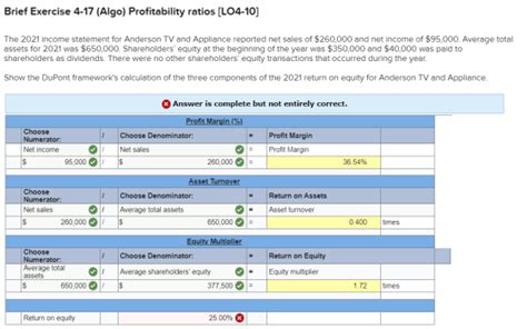 Brief Exercise 4 17 Algo Profitability Ratios Lo4 10 The 2021
