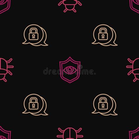 Set Line System Bug Cyber Security And Shield And Eye On Seamless