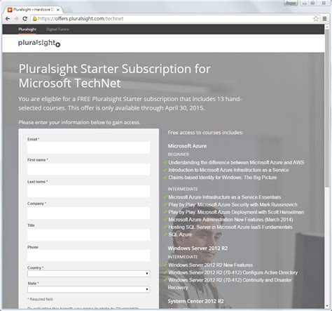 Pluralsight 推出microsoft Technet 限時免費訂閱活動 I Am Roger Li