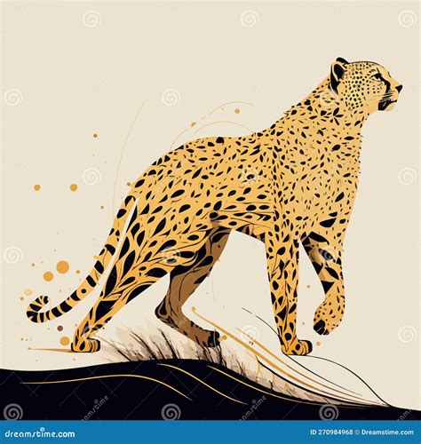 Vector Image Of A Cheetah Sitting In The Grass Drawing By Hand And
