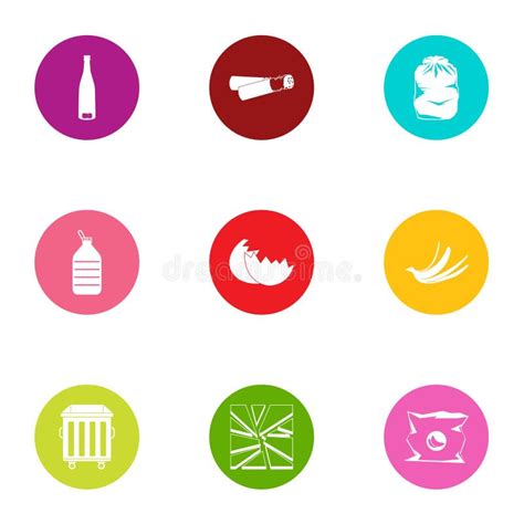Iconos Fijados Estilo Plano Del Residuo Ilustración del Vector