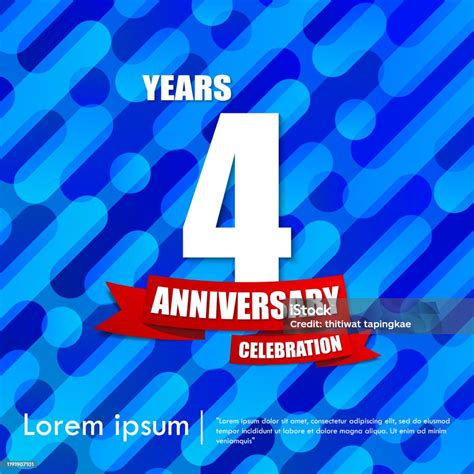 4 주년 기념 엠블럼 파란색 액체 추상 배경에 빨간 리본 축하 인사말 및 초대 카드에 대한 벡터 일러스트 템플릿 디자인기념일 우아함 로고 4에 대한 스톡 벡터 아트 및 기타