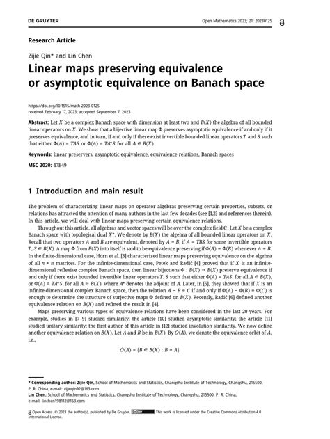 PDF Linear Maps Preserving Equivalence Or Asymptotic Equivalence On