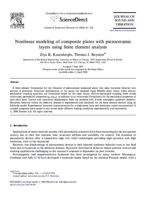 Pdf Nonlinear Modeling Of Composite Plates With Piezoceramic Layers