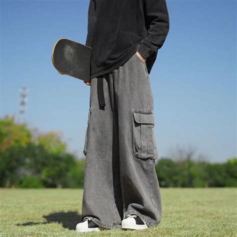 Threebooy Vintage Y2k Pockets Wide Leg Baggy Jeans Men Streetwear