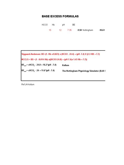 Base Excess Formula Pdf