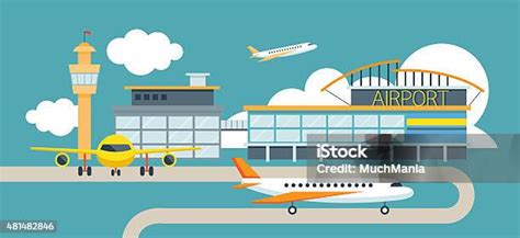 버즘 및 공항 평편 디자인식 일러스트 아이콘 개체는 공항에 대한 스톡 벡터 아트 및 기타 이미지 공항 비행기 활주로