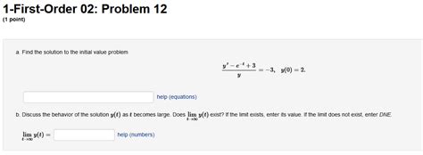 solved 1 first order 02 problem 12 1 point a find the