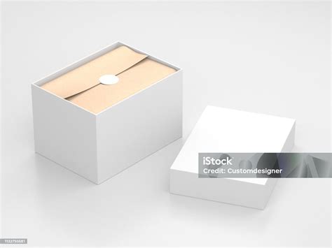 갈색 크 래 프 트 포장지와 라운드 라벨 큰 흰색 상자 모의 광고를 열었습니다 0명에 대한 스톡 사진 및 기타 이미지 0명