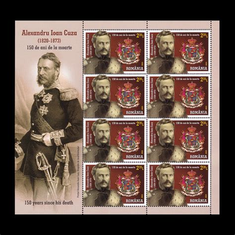 Alexandru Ioan Cuza 150 de ani de la moarte minicoală de 8 timbre Tip