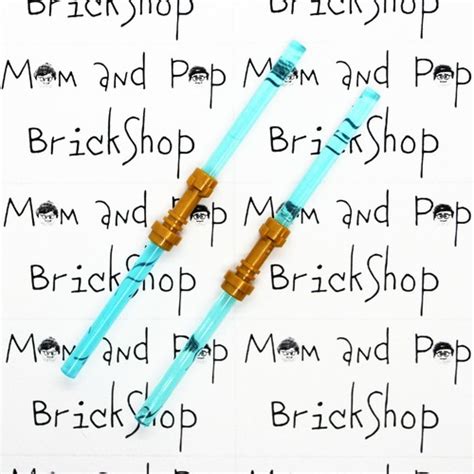 Lego Dual Blue Lightsaber 2x Lot With Pearl Gold Hilt Star Wars Jedi Ebay