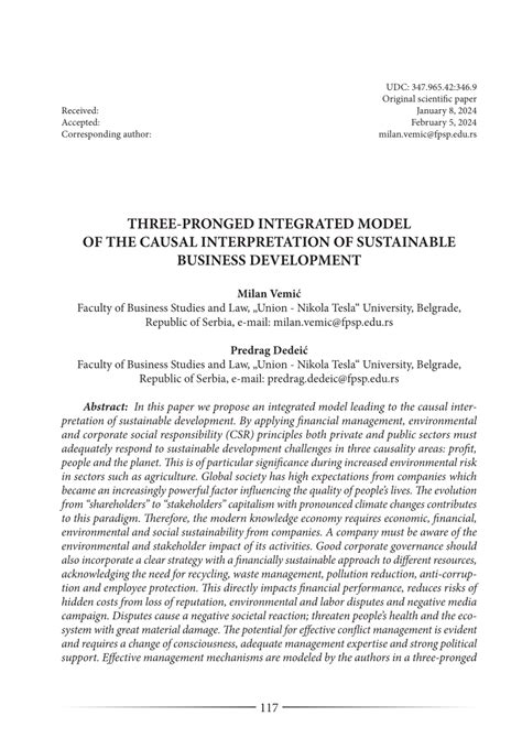 Pdf Three Pronged Integrated Model Of The Causal Interpretation Of Sustainable Business