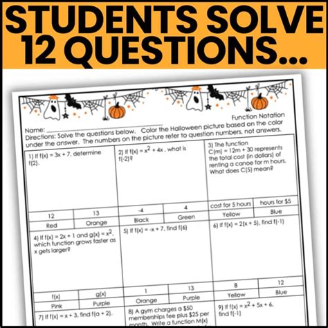 Halloween Evaluating Functions In Function Notation Color By Number Activity