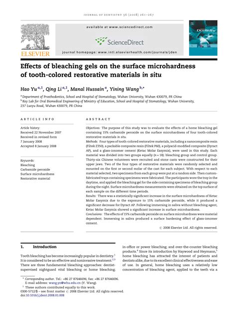 Pdf Effects Of Bleaching Gels On The Surface Microhardness Of Tooth Colored