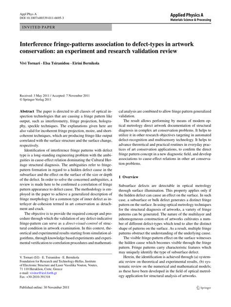 Pdf Interference Fringe Patterns Association To Defect Types In Artwork Conservation An