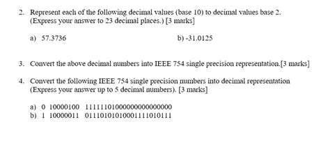 Solved Represent Each Of The Following Decimal Values Chegg