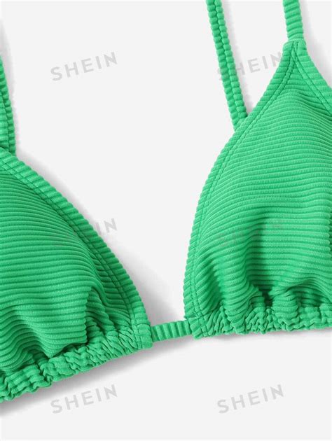 Shein Swim Conjunto De Biquíni Com Nervuras Amarrar Triângulo Sutiã Top
