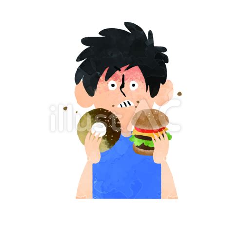 やけ食いする男性イラスト No 681420／無料イラストなら「イラストac」