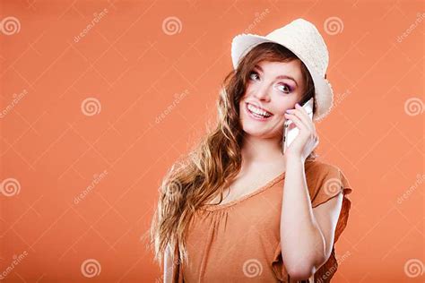 Summer Woman Talking On Mobile Phone Stock Image Image Of Telephone