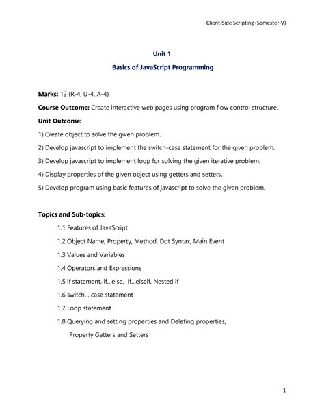 Css Chap 1 Lesson Unit 1 Basics Of Javascript Programming Marks 12