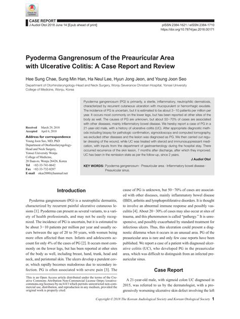 Pdf Pyoderma Gangrenosum Of The Preauricular Area With Ulcerative Colitis A Case Report And