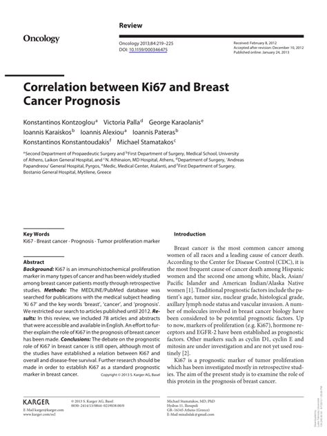 Pdf Correlation Between Ki67 And Breast Cancer Prognosis