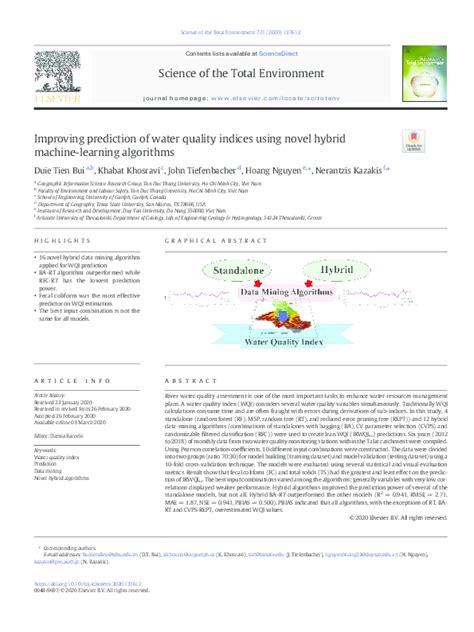 Pdf Improving Prediction Of Water Quality Indices Using Novel Hybrid