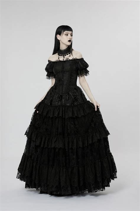 Goth Gorgeous Print Black Dress Gothic Wedding Dress