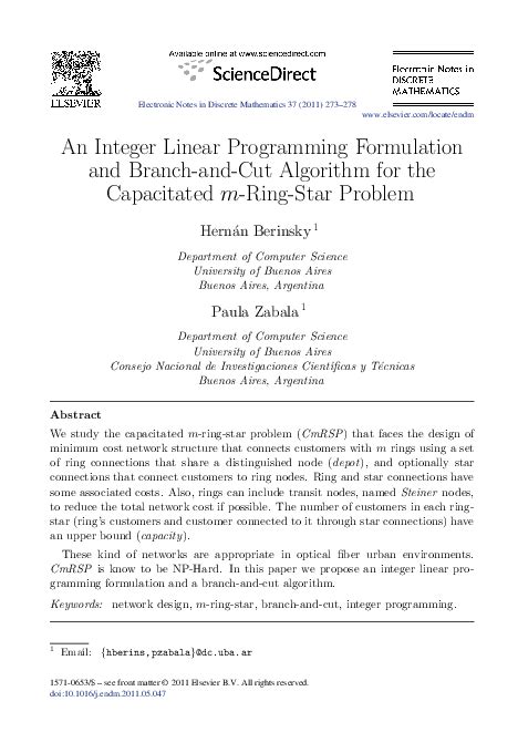 Pdf An Integer Linear Programming Formulation And Branch And Cut