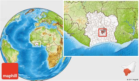 Physical Location Map Of Yamoussoukro Highlighted Country Highlighted