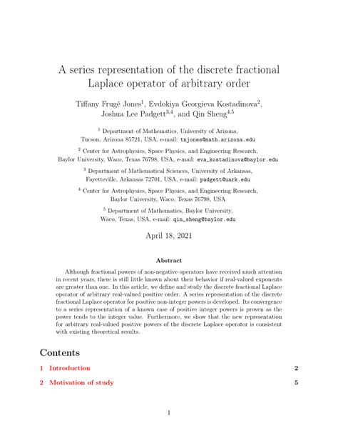 Pdf A Series Representation Of The Discrete Fractional Laplace Operator Of Arbitrary Order