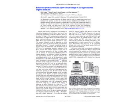 “enhanced Photocurrent And Open Circuit Voltage In A 3 Layer Cascade Organic Solar Cell ” K