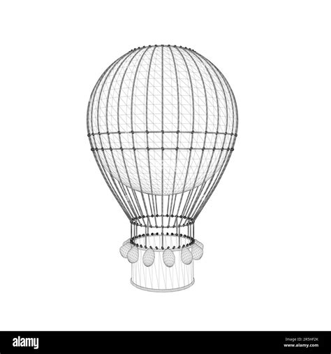 Hot Air Balloon Wireframe From Black Lines Isolated On White Background Front View 3d Vector