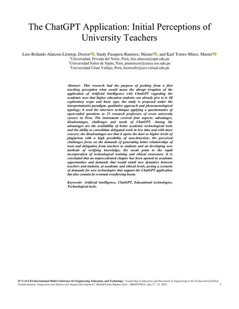 (PDF) The ChatGPT Application: Initial Perceptions of University Teachers