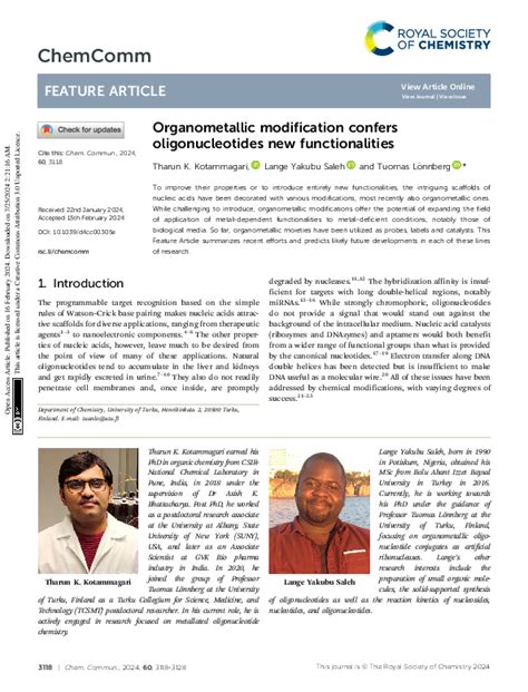 Pdf Organometallic Modification Confers Oligonucleotides New Functionalities