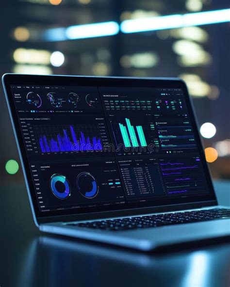 A Laptop Displaying Data Analytics And Visualizations In A Dark Modern