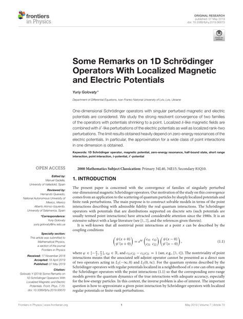 Pdf Some Remarks On 1d Schrödinger Operators With Localized Magnetic