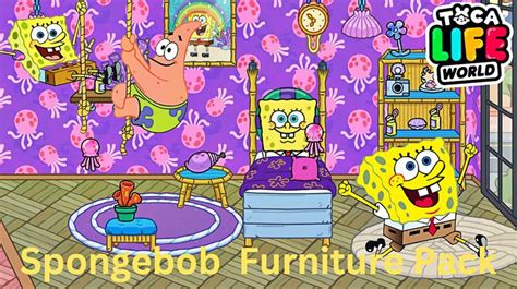 Spongebob Furniture Break In The Living Room With Purple Wallpaper And