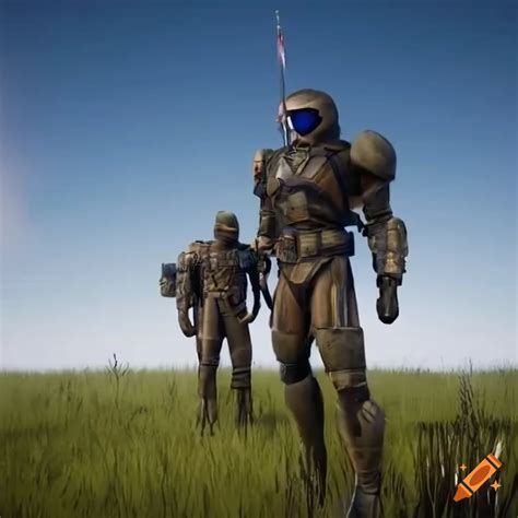 Sci Fi Soldiers With The Us Flag On Grassland On Craiyon