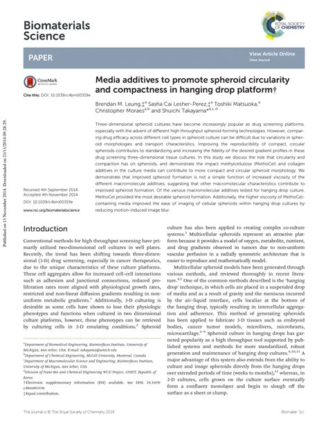 Pdf Media Additives To Promote Spheroid Circularity And Compactness