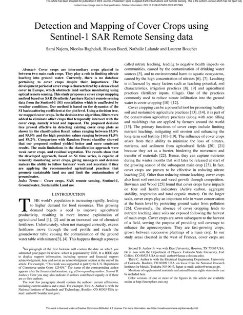 Pdf Detection And Mapping Of Cover Crops Using Sentinel 1 Sar Remote
