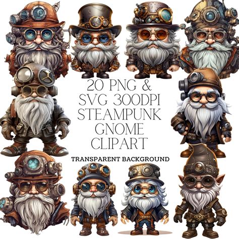 Steampunk Gnome Clipart Bundle Steampunk Clip Art 20 Png Svg Graphics