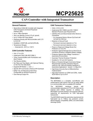 CAN Controller Integrated Transceiver Microchip MCP Pdf