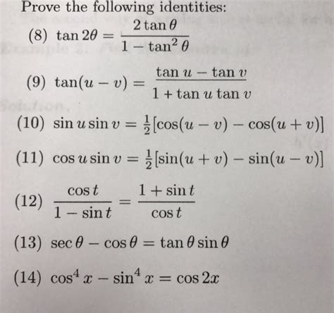 Solved Prove The Following Identities Tan 2theta 2 Tan