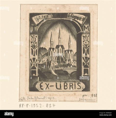 Ex Libris Van T Mengelberg Lodewijk Schelfhout Print View Of A Church With Three Towers