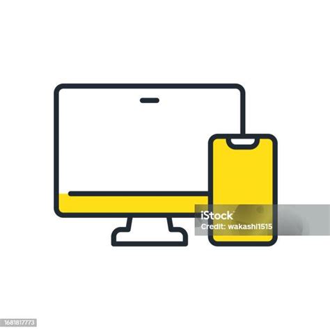 스마트폰과 Pc 모니터의 간단한 벡터 아이콘 일러스트레이션 자료 데스크탑 컴퓨터에 대한 스톡 벡터 아트 및 기타 이미지