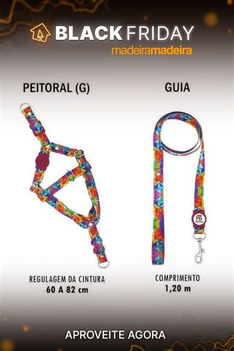 Kit Peitoral Guia E Cinto Para Cachorros Grande Aquarela MadeiraMadeira Peitoral