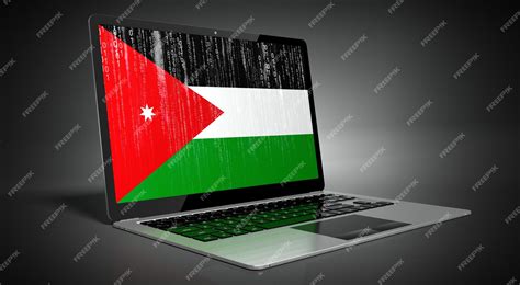 premium photo jordan country flag and binary code on laptop screen 3d