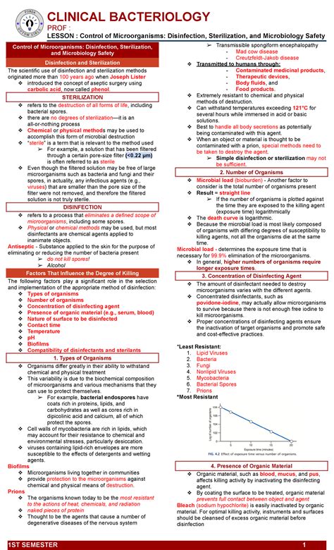 Bacte LAB CHAP PROF LESSON Control Of Microorganisms Disinfection Sterilization And